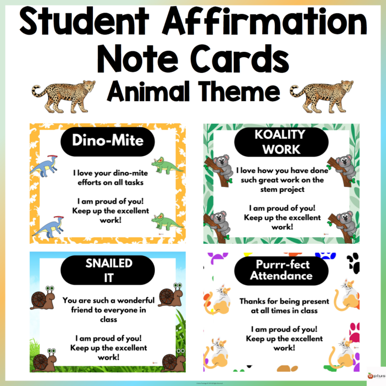 Editable Student Affirmations Note Cards Animal Theme - Made By Teachers