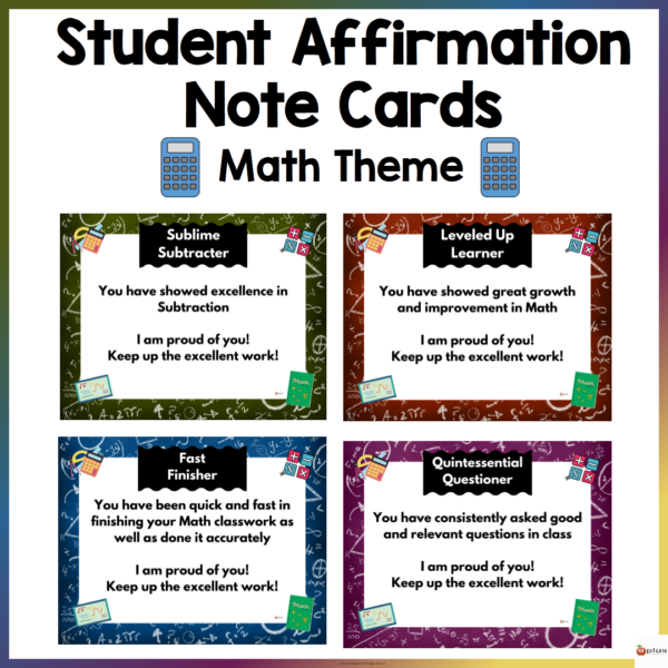 Student Affirmation Notecards Math Theme | Made By Teachers