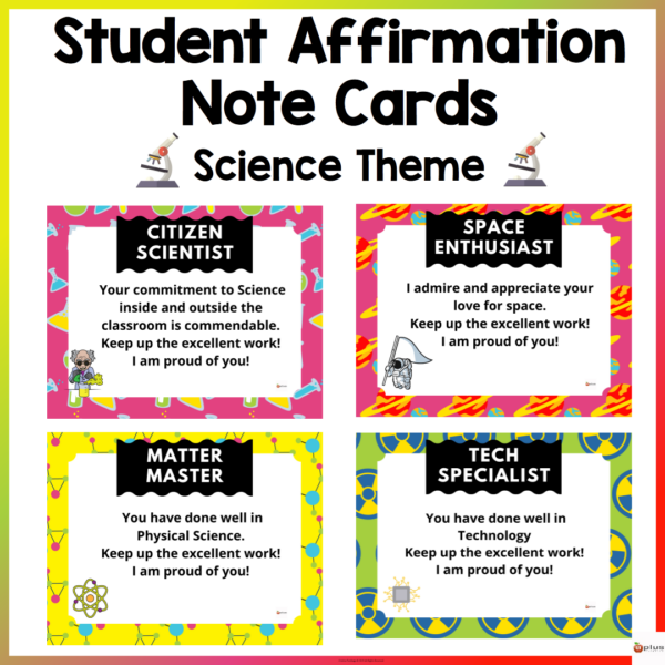 Student Affirmation Notecards Science Theme | Made By Teachers