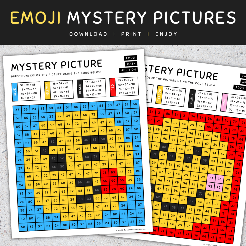 Emoji Mystery Picture: Color By Number, Addition and Subtraction - Made ...