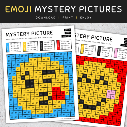 Emoji Mystery Picture: Color By Number, Back to School, Math Addition ...