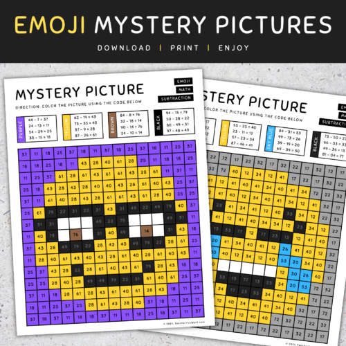 Emoji Mystery Picture: Color By Number, Addition and Subtraction - Made ...