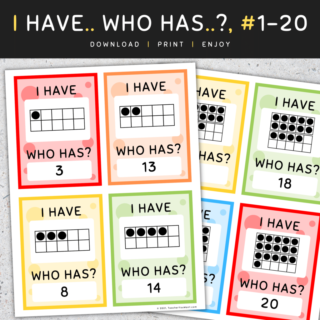 I Have Who Has: Numbers 1-20, Ten Frames Game | Made By Teachers