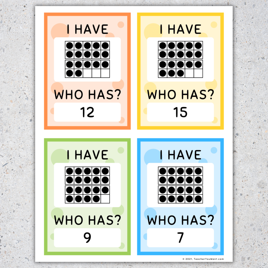 I Have Who Has: Numbers 1-20, Ten Frames Game | Made By Teachers