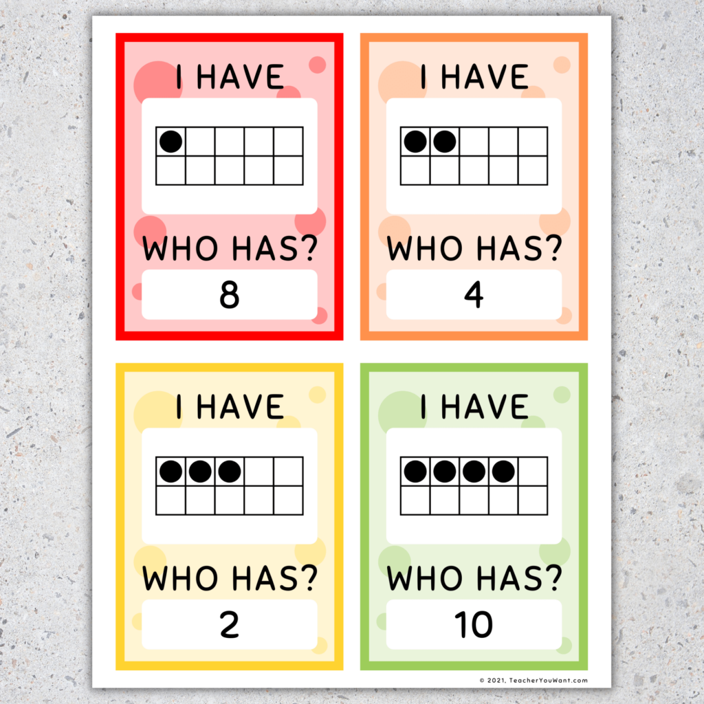 I Have Who Has: Numbers 1-10, Ten Frames Game - Made By Teachers