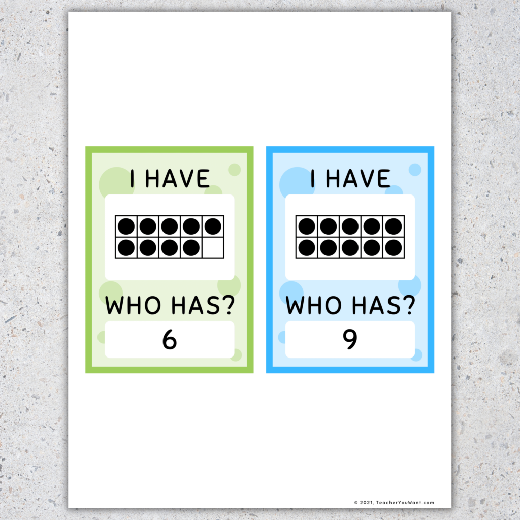I Have Who Has: Numbers 1-10, Ten Frames Game - Made By Teachers