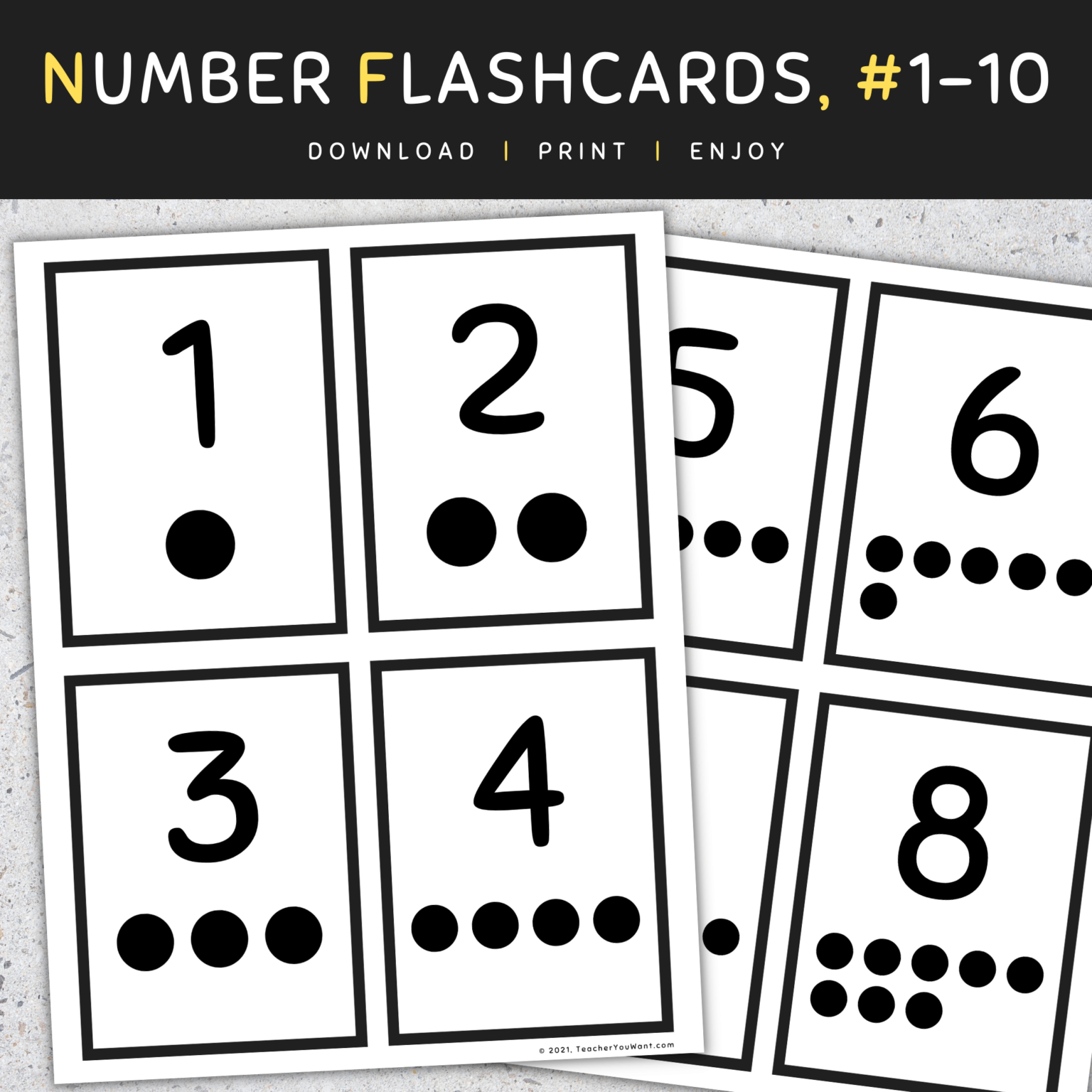 Number Flashcards with Counting Dots (Ten Frames), #1-10 | Made By Teachers