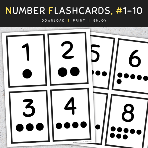 Number Flashcards with Counting Dots (Ten Frames), #1-10 - Made By Teachers