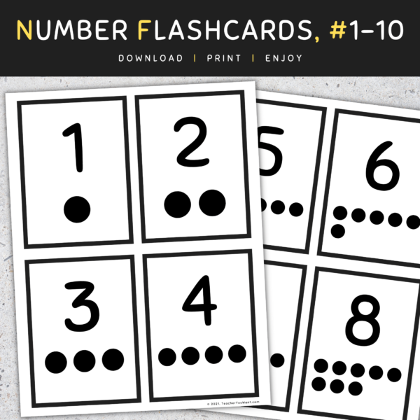 Number Flashcards with Counting Dots (Ten Frames), #1-10 | Made By Teachers