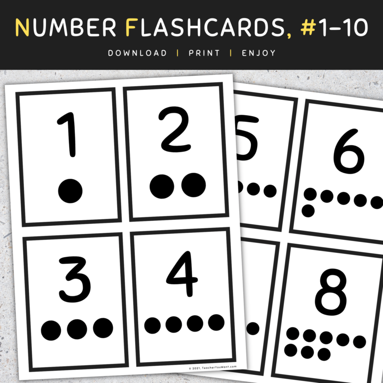 Number Flashcards with Counting Dots (Ten Frames), #1-10 | Made By Teachers
