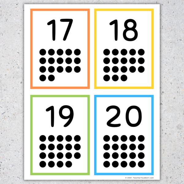 Number Flashcards with Counting Dots (Ten Frames), #1-20 | Made By Teachers