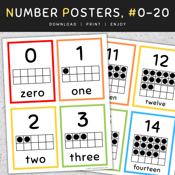 Number Posters, 0-20: Ten Frames Number Posters/Flashcards, Classroom ...