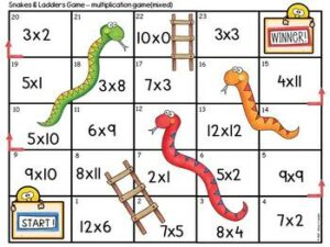 multiplication snakes and ladders game - Made By Teachers