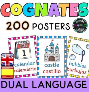 200 Cognates Cognados pack Posters english spanish inglés español DUAL ...