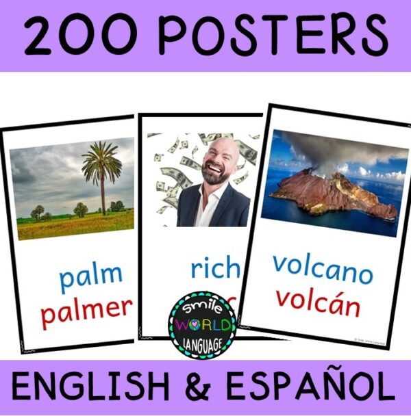 200 Cognates Cognados Photo Posters english spanish inglés español DUAL ...