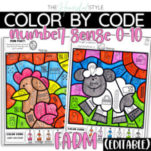 Number Sense Editable Color by Code Worksheets | Farm Coloring Pages ...