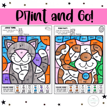 Pets Editable Color by Code Sight Word Practice Morning Work Worksheets ...