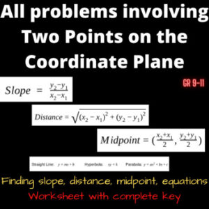 Slope, Midpoint, Distance Formula, Equations in the Coordinate Plane ...