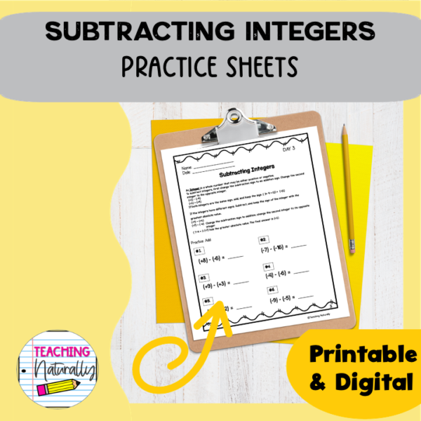 Subtracting Integers Math Practice Worksheets | Made By Teachers
