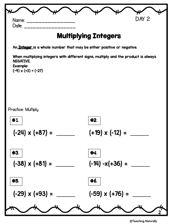 Multiplying Dividing Integers Practice Sheets Made By Teachers