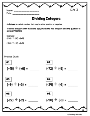 Multiplying & Dividing Integers Practice Sheets - Made By Teachers
