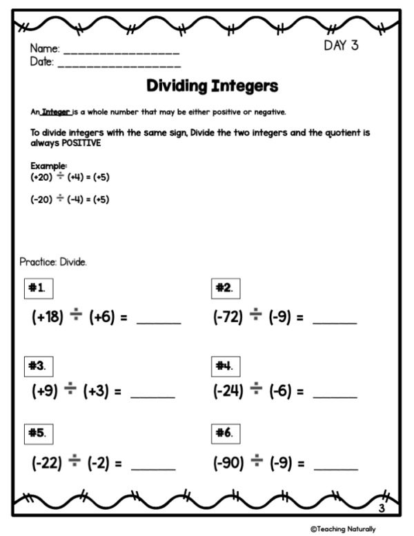 Multiplying & Dividing Integers Practice Sheets - Made By Teachers