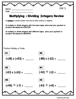 Multiplying & Dividing Integers Practice Sheets - Made By Teachers