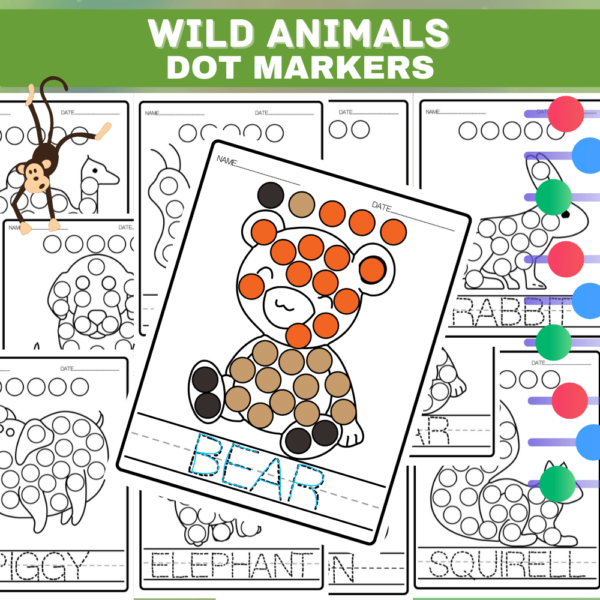 Wild Animals Dot Markers Coloring Pages -Bingo Daubers - Safari Animals ...