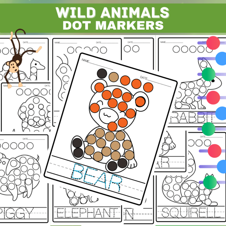 Wild Animals Dot Markers Coloring Pages -Bingo Daubers - Safari Animals ...