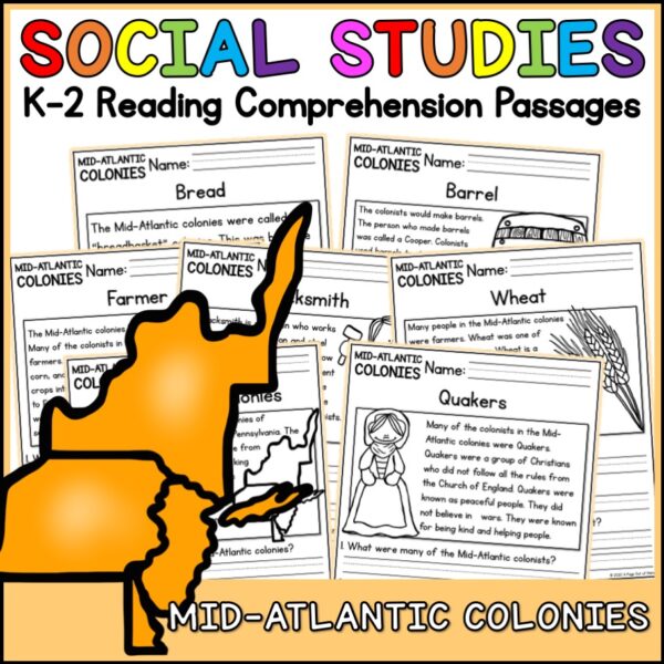 Mid Atlantic Colonies Social Studies Reading Comprehension Passages K-2 ...