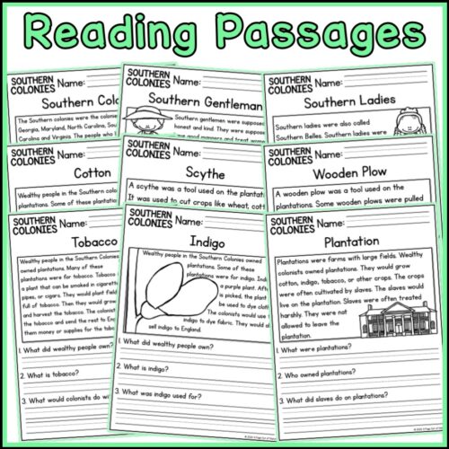 Southern Colonies Social Studies Reading Comprehension Passages K-2 - Made By Teachers