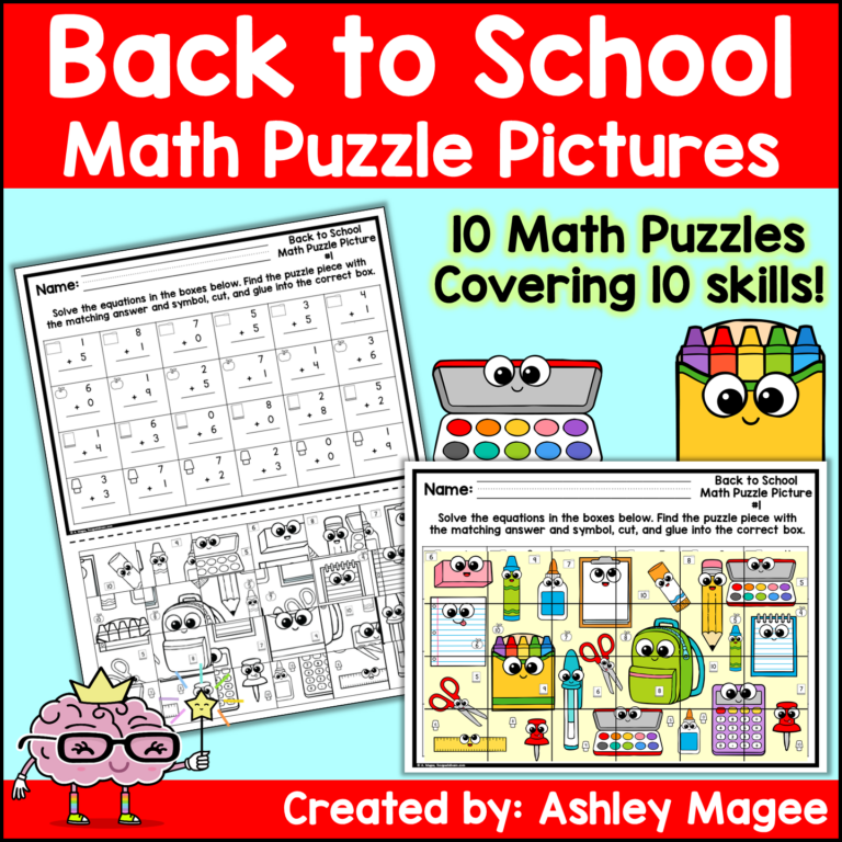 Back to School Math Puzzle Pictures & Writing Activity: Addition ...