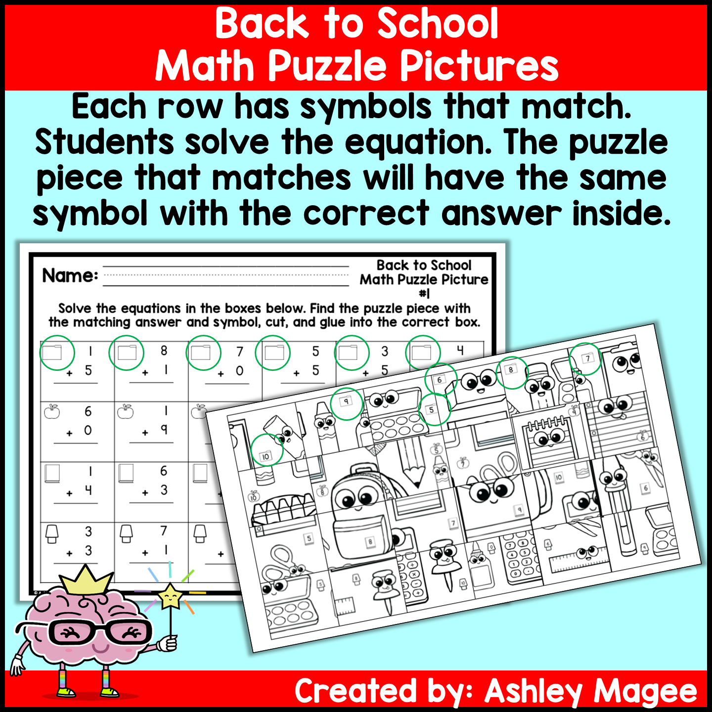 Back to School Math Puzzle Pictures & Writing Activity: Addition ...