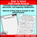Back to School Math Puzzle Pictures & Writing Activity: Addition ...