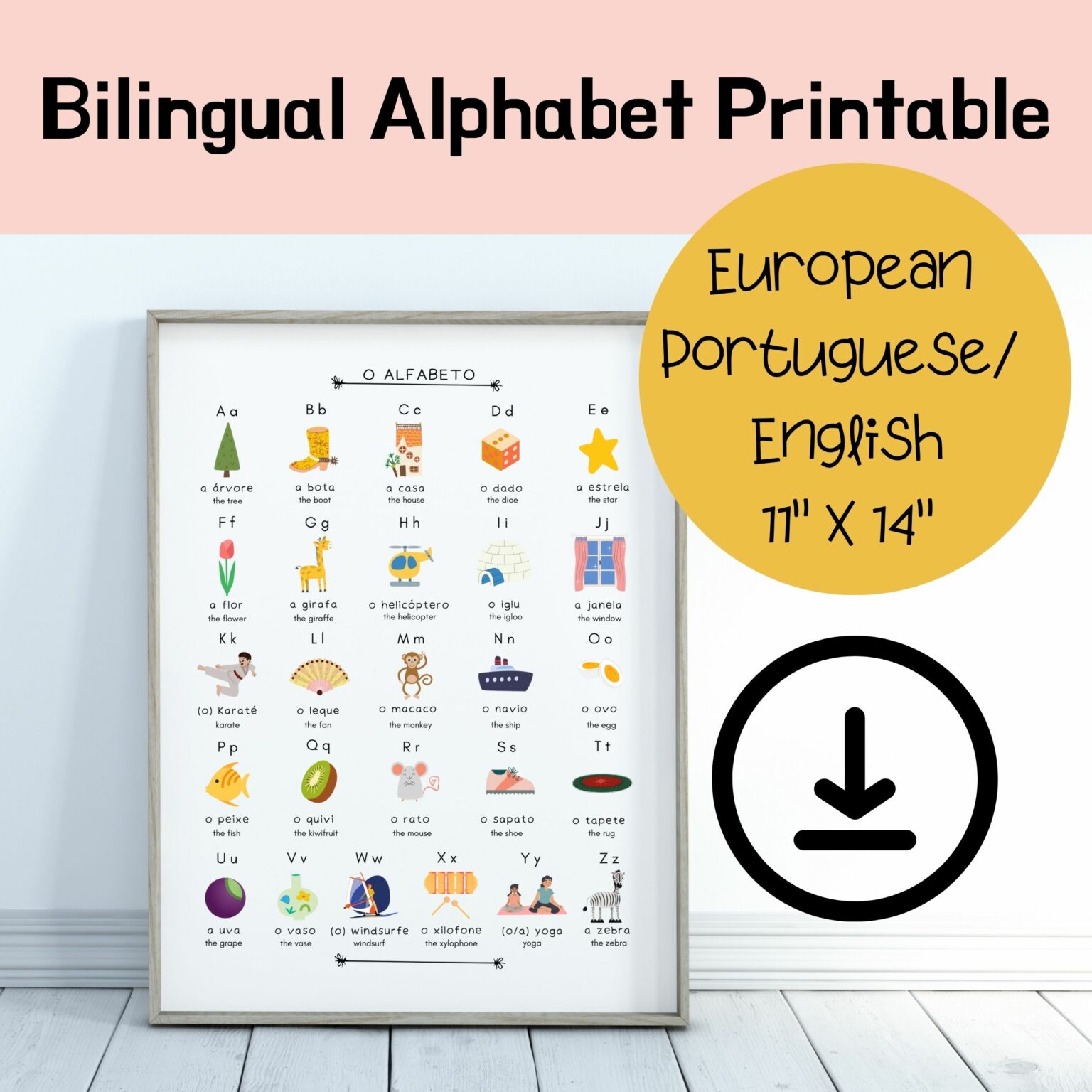 11 x 14 High Res Bilingual Alphabet Poster, European Portuguese First ...