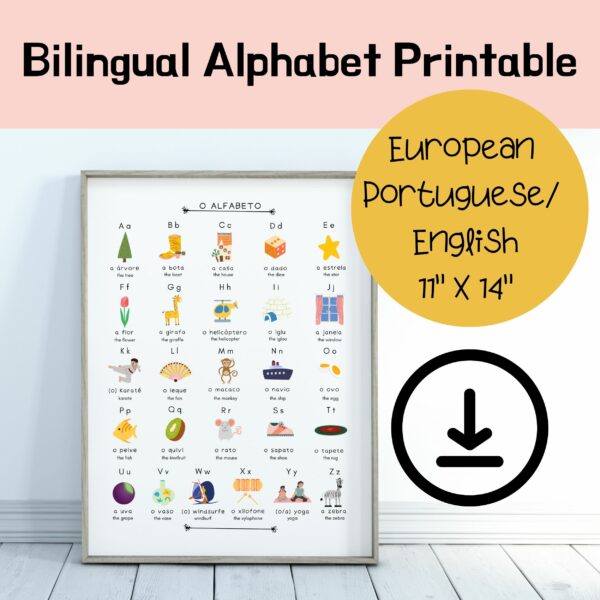 11 x 14 High Res Bilingual Alphabet Poster, European Portuguese First ...