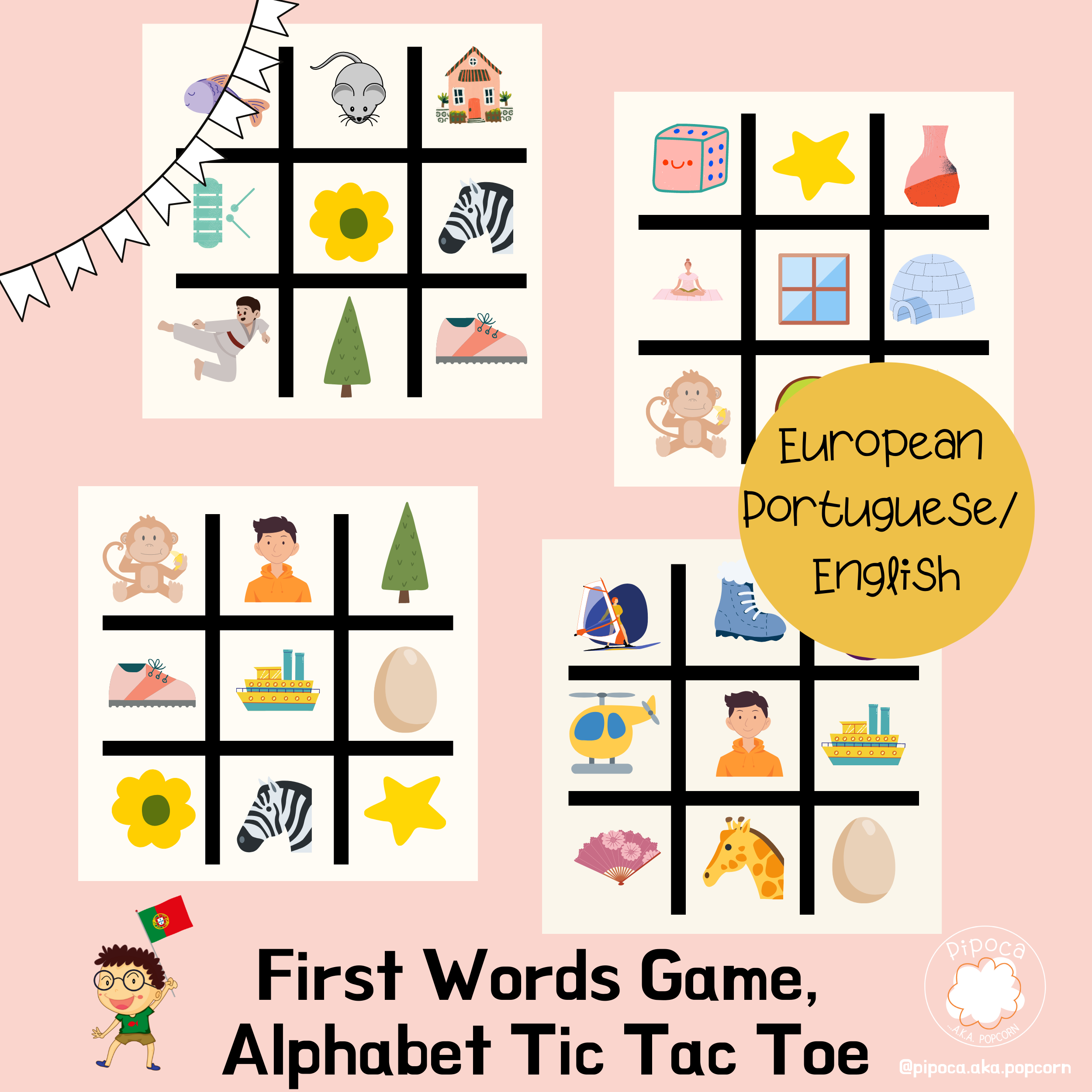 Alphabet Tic Tac Toe; European Portuguese First Words | Made By Teachers