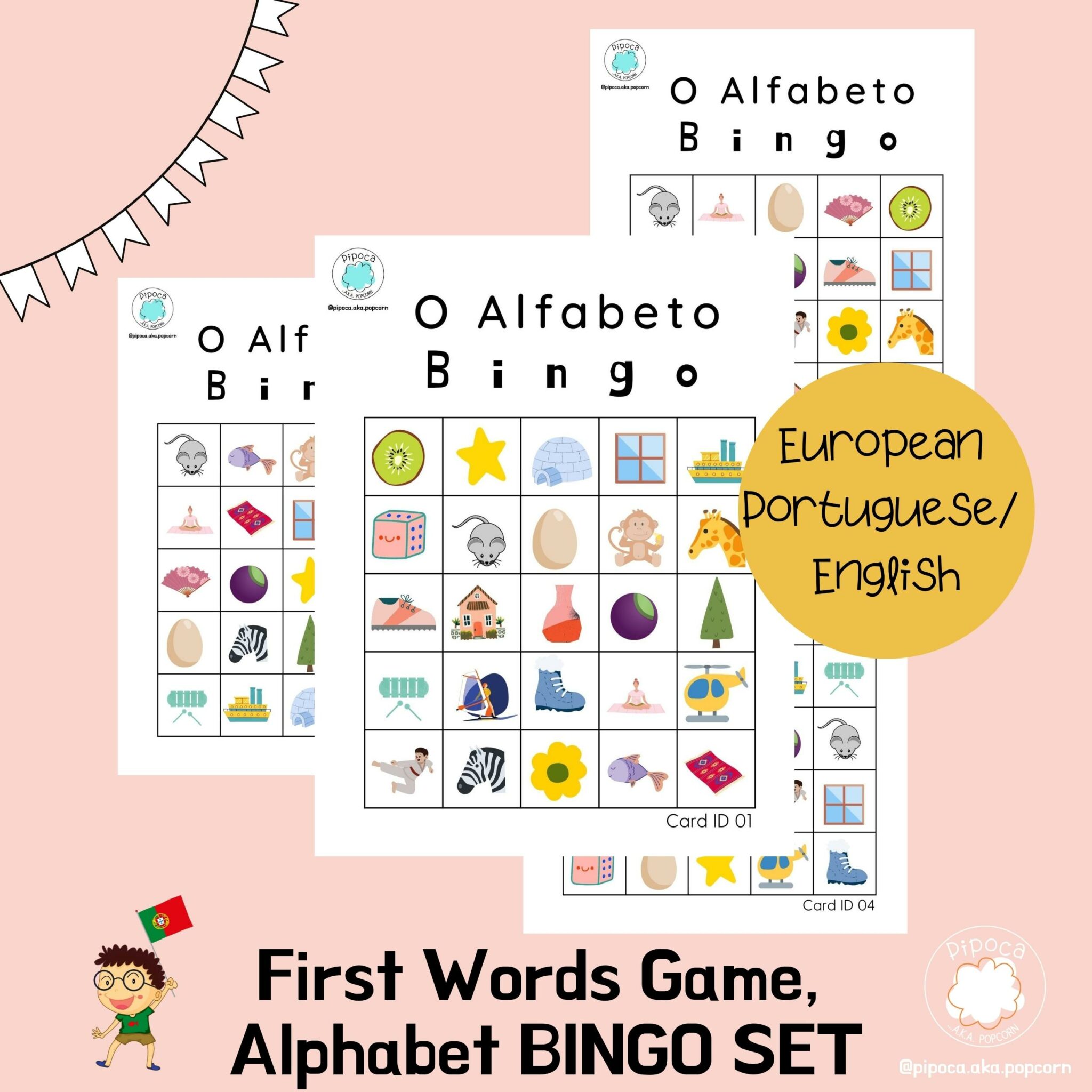 European Portuguese First Words Alphabet BINGO SET - Made By Teachers