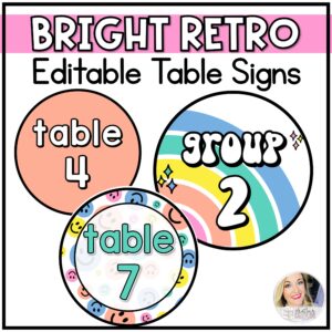 Table Numbers and Group Numbers Retro Bright Rainbow - Made By Teachers