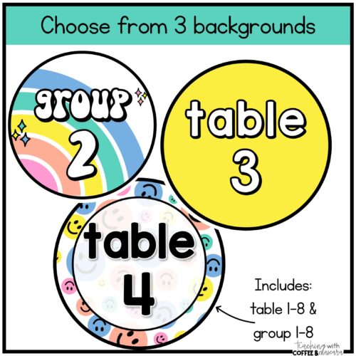 Table Numbers and Group Numbers Retro Bright Rainbow | Made By Teachers