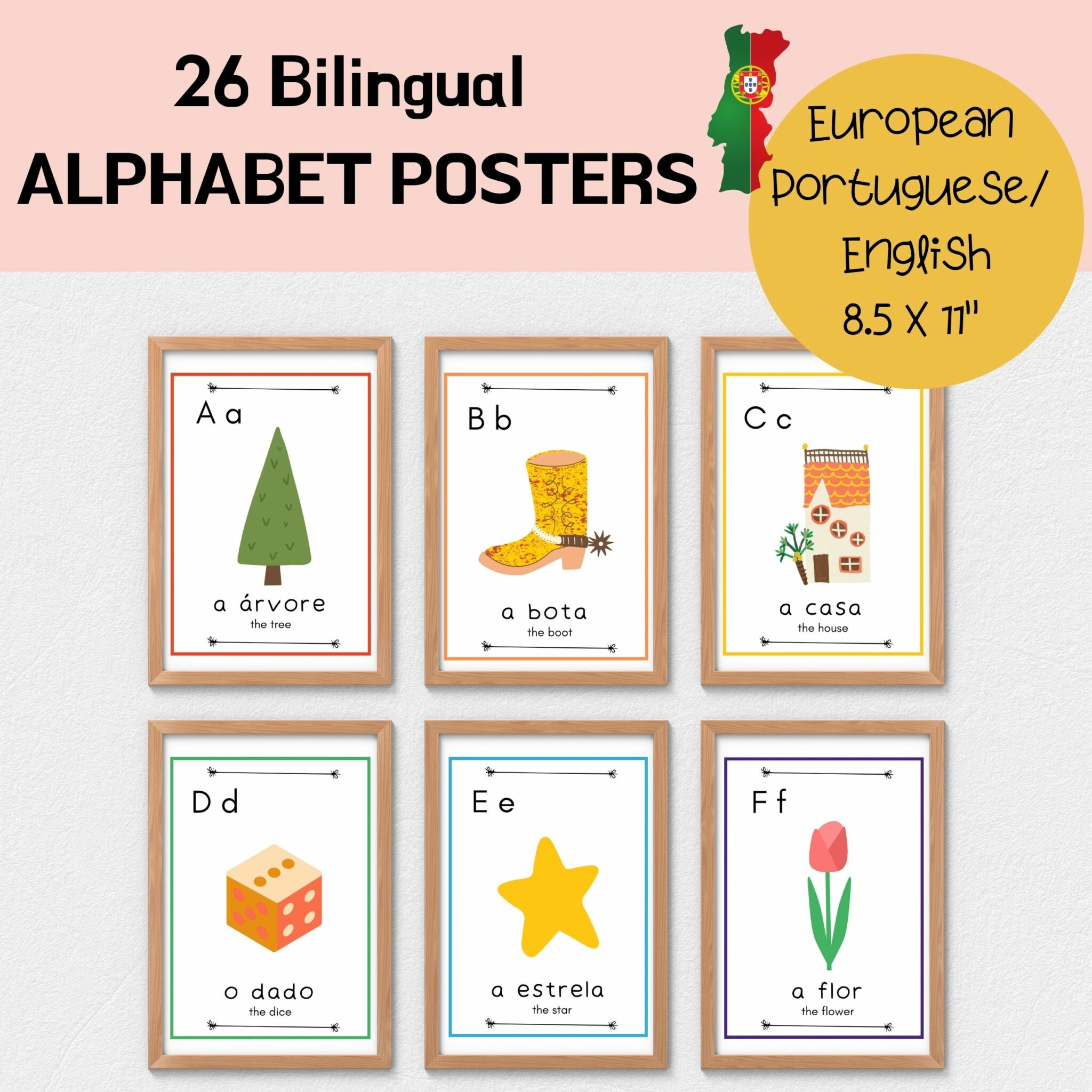 Bilingual European Portuguese Alphabet Posters I Rainbow Colors ...
