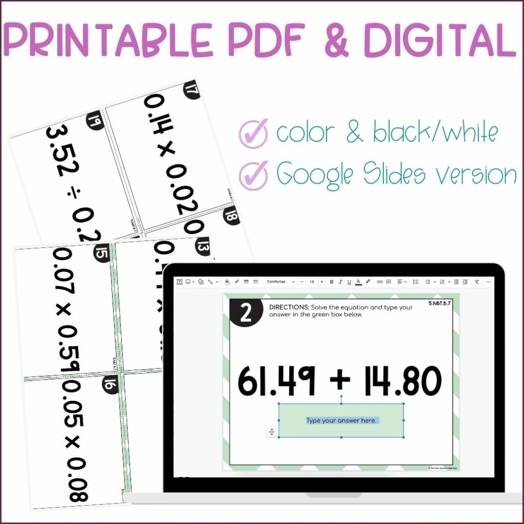 5th Grade Adding, Subtracting, Multiplying & Dividing Decimals Task ...