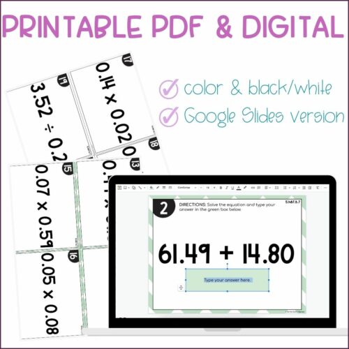 5th Grade Adding, Subtracting, Multiplying & Dividing Decimals Task ...