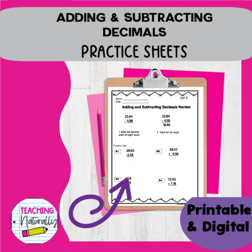 Adding and Subtracting Decimals Practice Sheets Printable and Digital ...