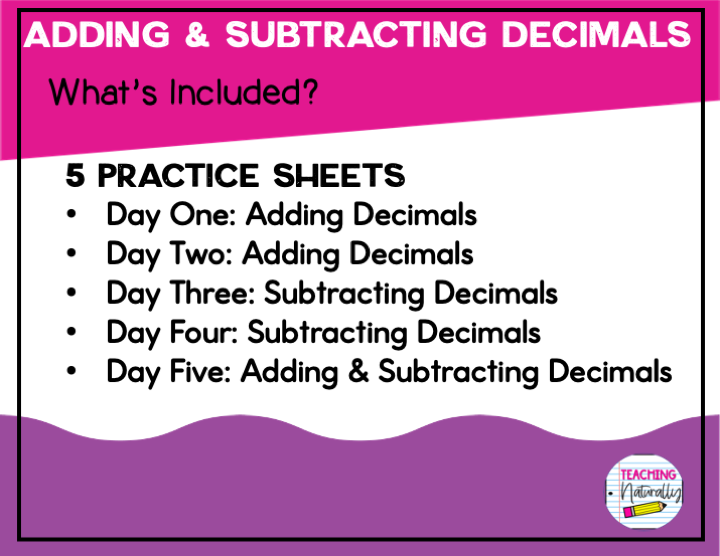 Adding and Subtracting Decimals Practice Sheets Printable and Digital ...