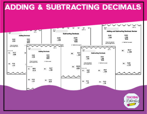 Adding and Subtracting Decimals Practice Sheets Printable and Digital ...