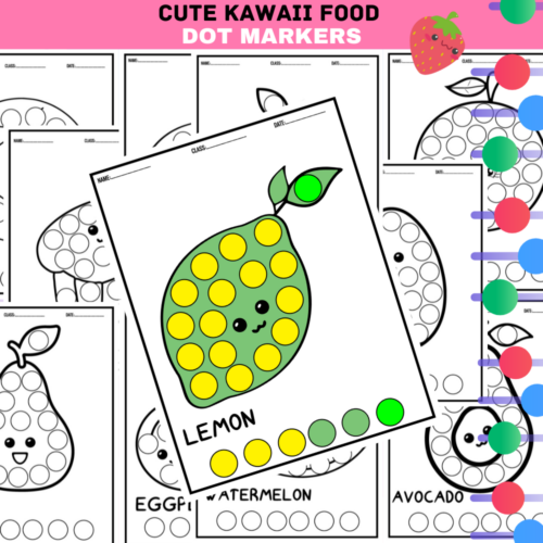 Cute Kawaii Food Dot Markers Coloring Pages Bingo Daubers Fruit ...