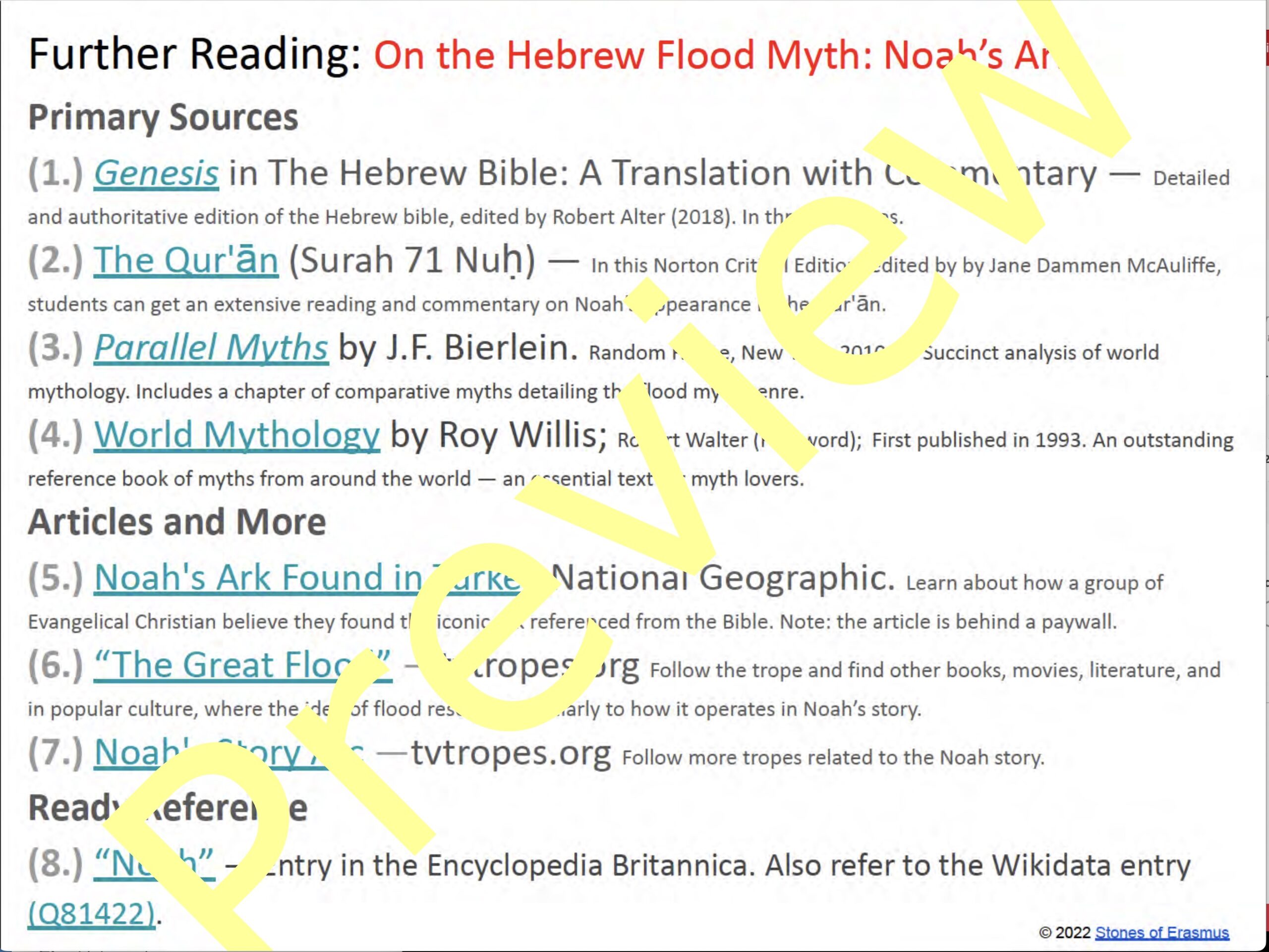 The Hebrew Flood Myth Noah's Ark: World Mythology Series for Grades 8 ...