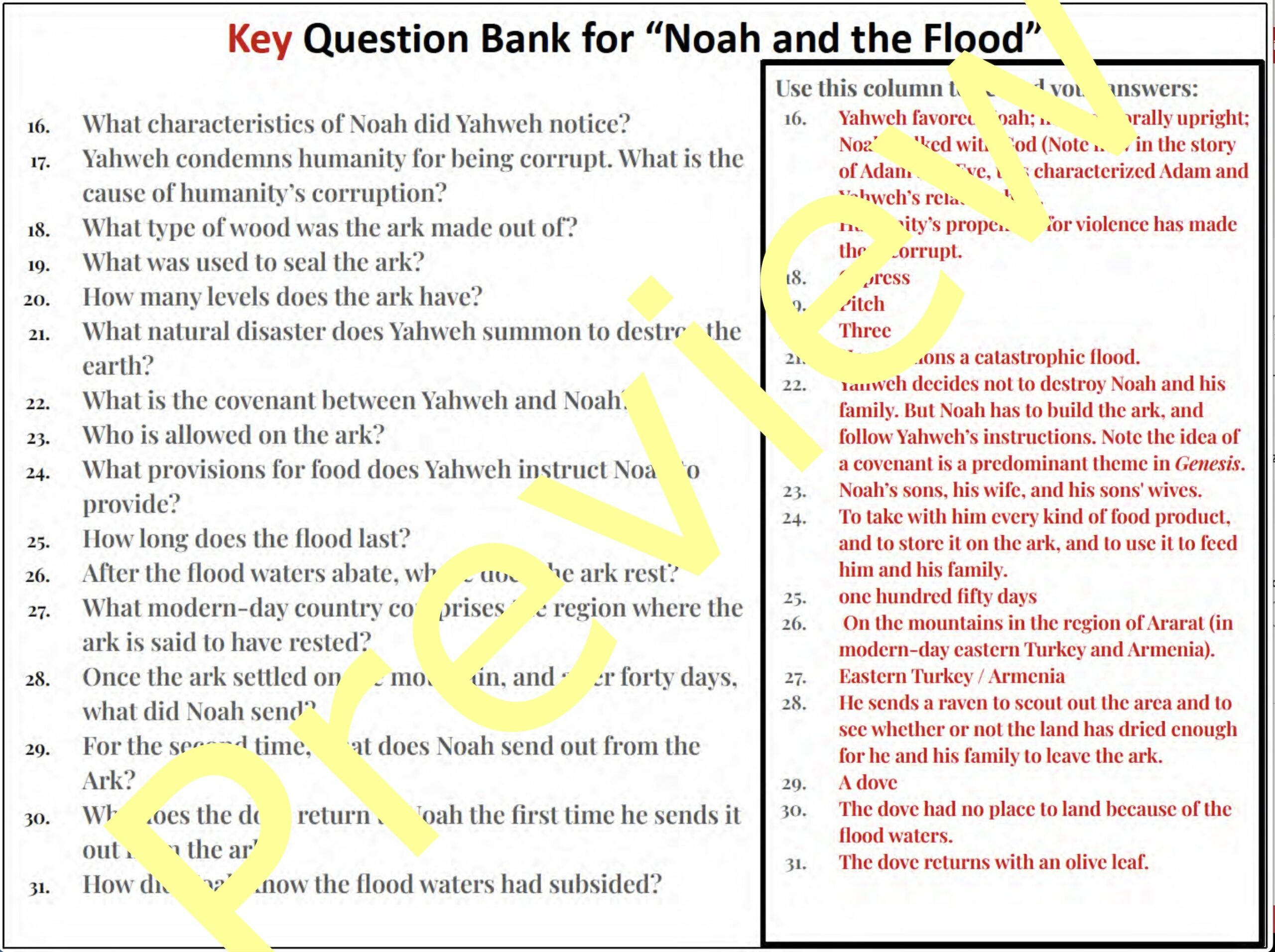 The Hebrew Flood Myth Noah's Ark: World Mythology Series for Grades 8 ...