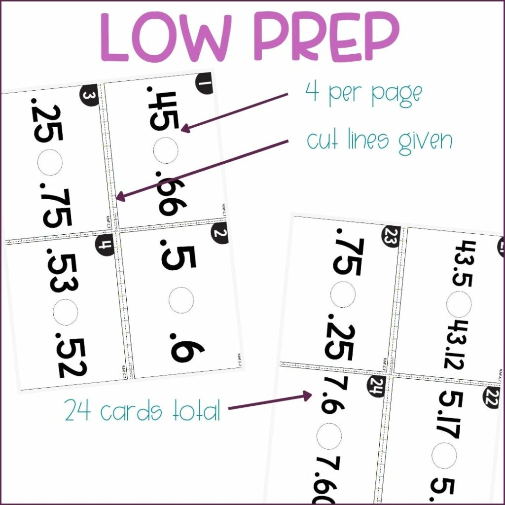 4th Grade Comparing Decimals to the Hundredths Math Task Cards | Made ...